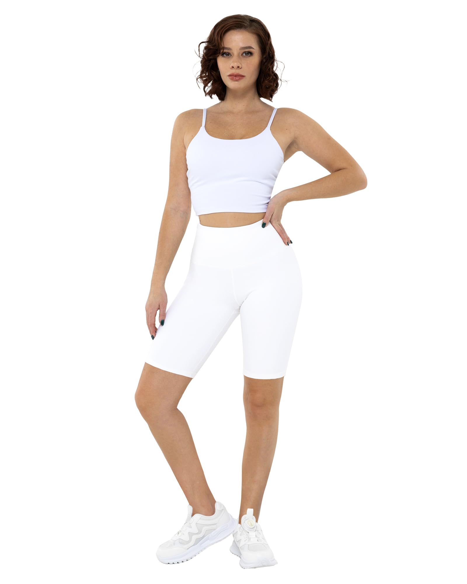 CHRLEISURE High Waisted Spandex Biker Shorts, Workout Booty Soft Yoga Shorts for Women (3" White, M)