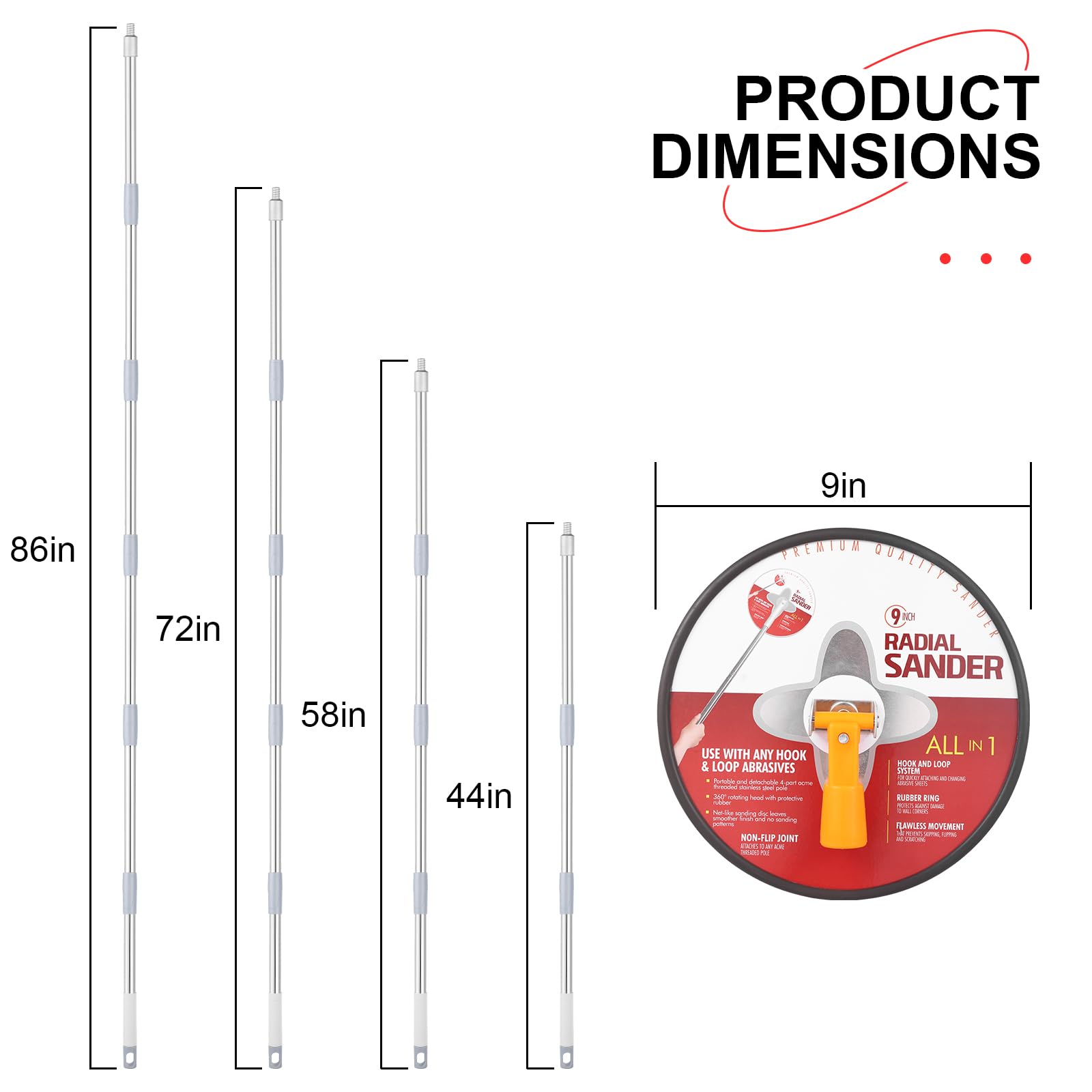 Drywall Pole Sander, 86 inch Drywall Sander With Extension Pole, Manual Hand Drywall Sander with Extension Pole for Painting Projects, Includes 5pcs Sanding Sheets (80, 100, 120, 180, 240 Grit)