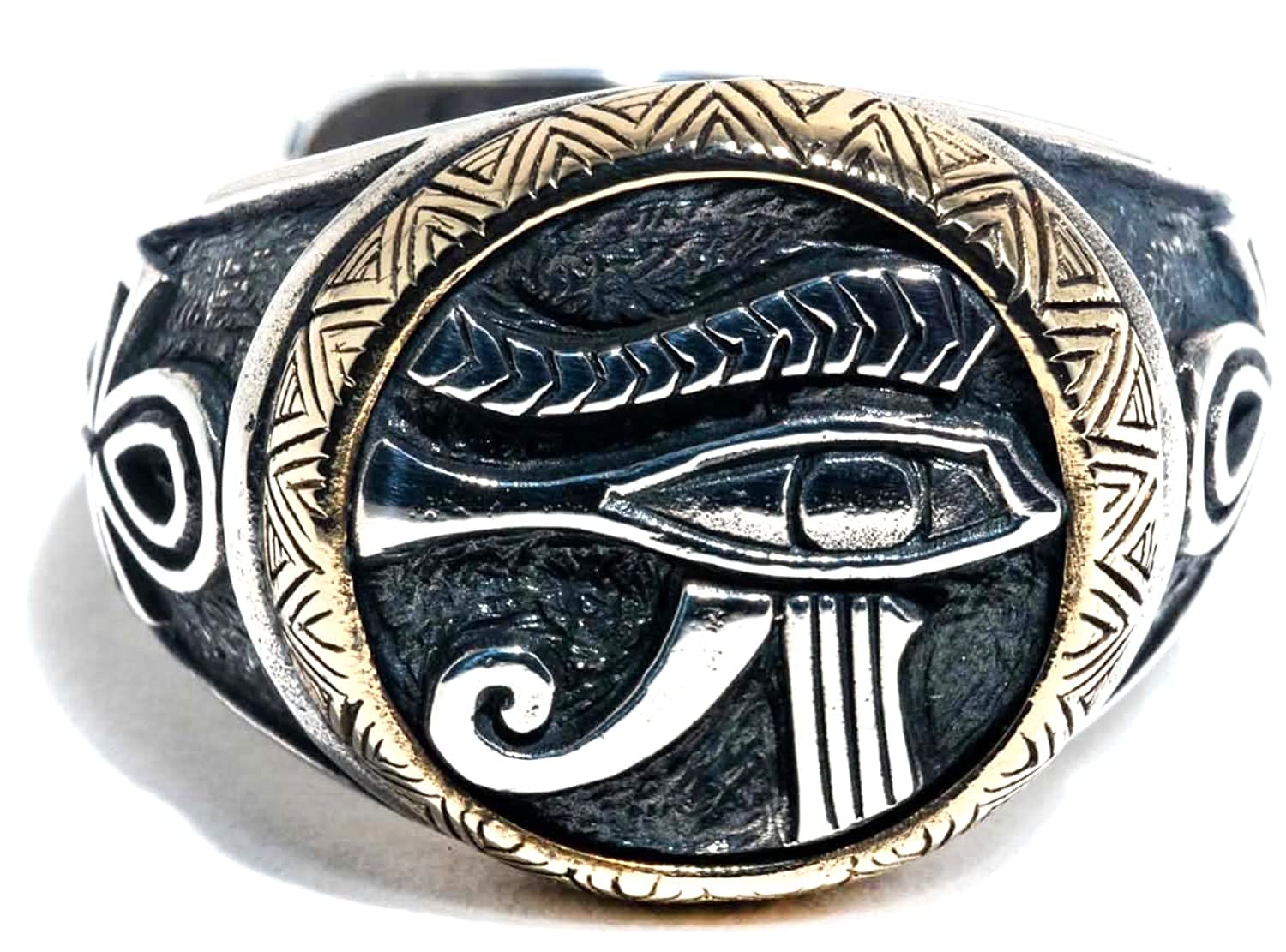COSUMOSU 925 Sterling Silver Egyptian Eye of Horus Ankh Cross Ring Adjustable for size US 9~12