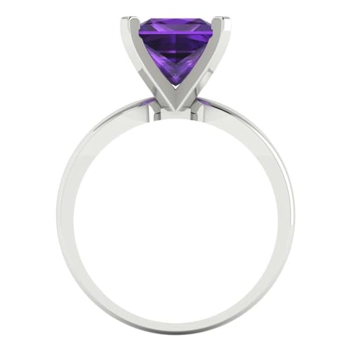 Clara Pucci 2.50ct Princess Cut Solitaire Natural Amethyst Excellent Engagement Bridal Promise Anniversary Ring 18K White Gold 4.75
