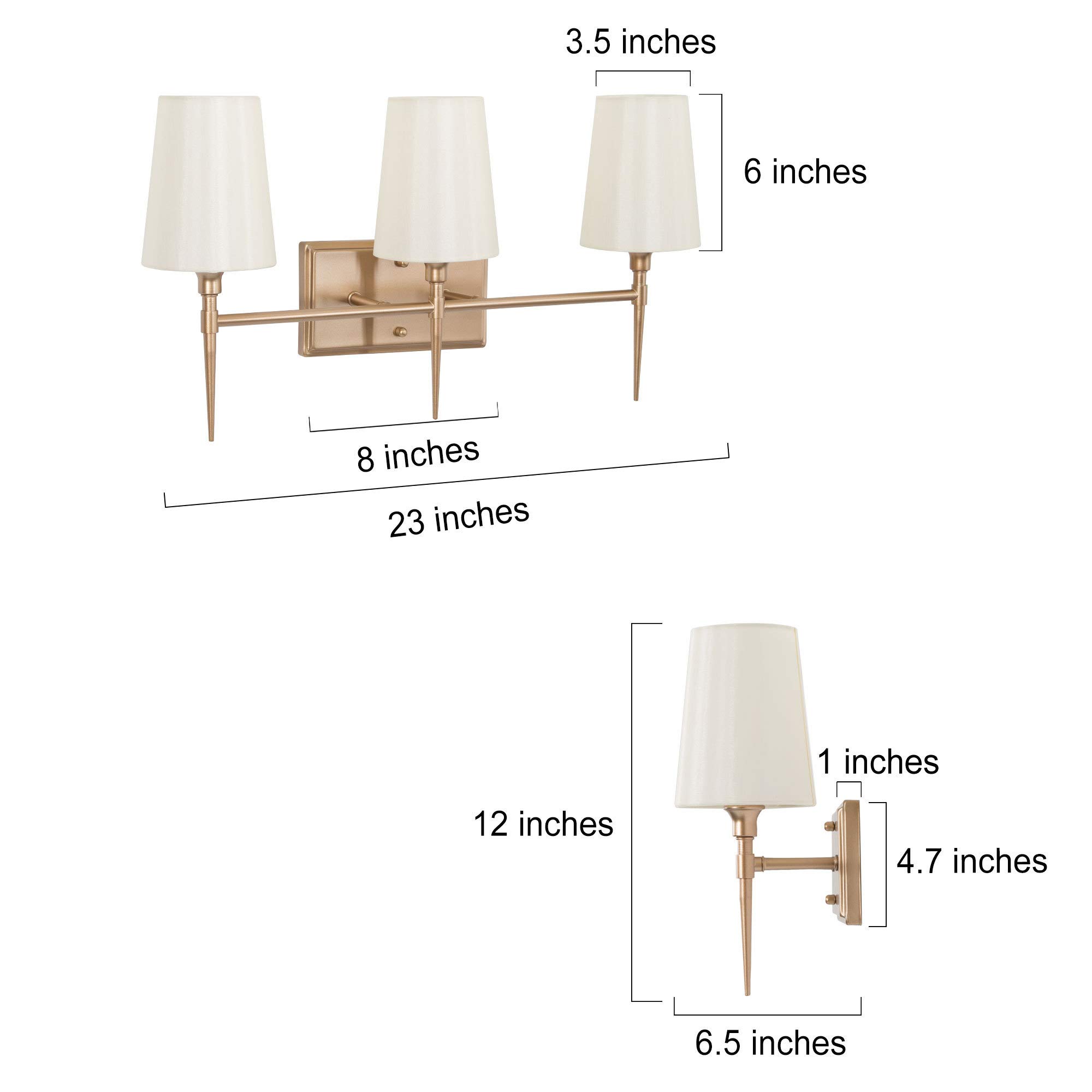 classy leaves Bathroom Light Fixtures, 3-Light Gold Vanity Lights, Modern Bathroom Vanity Light Fixtures with White Fabric Shade, 23’’ L x 6.5’’ W x 12’’ H