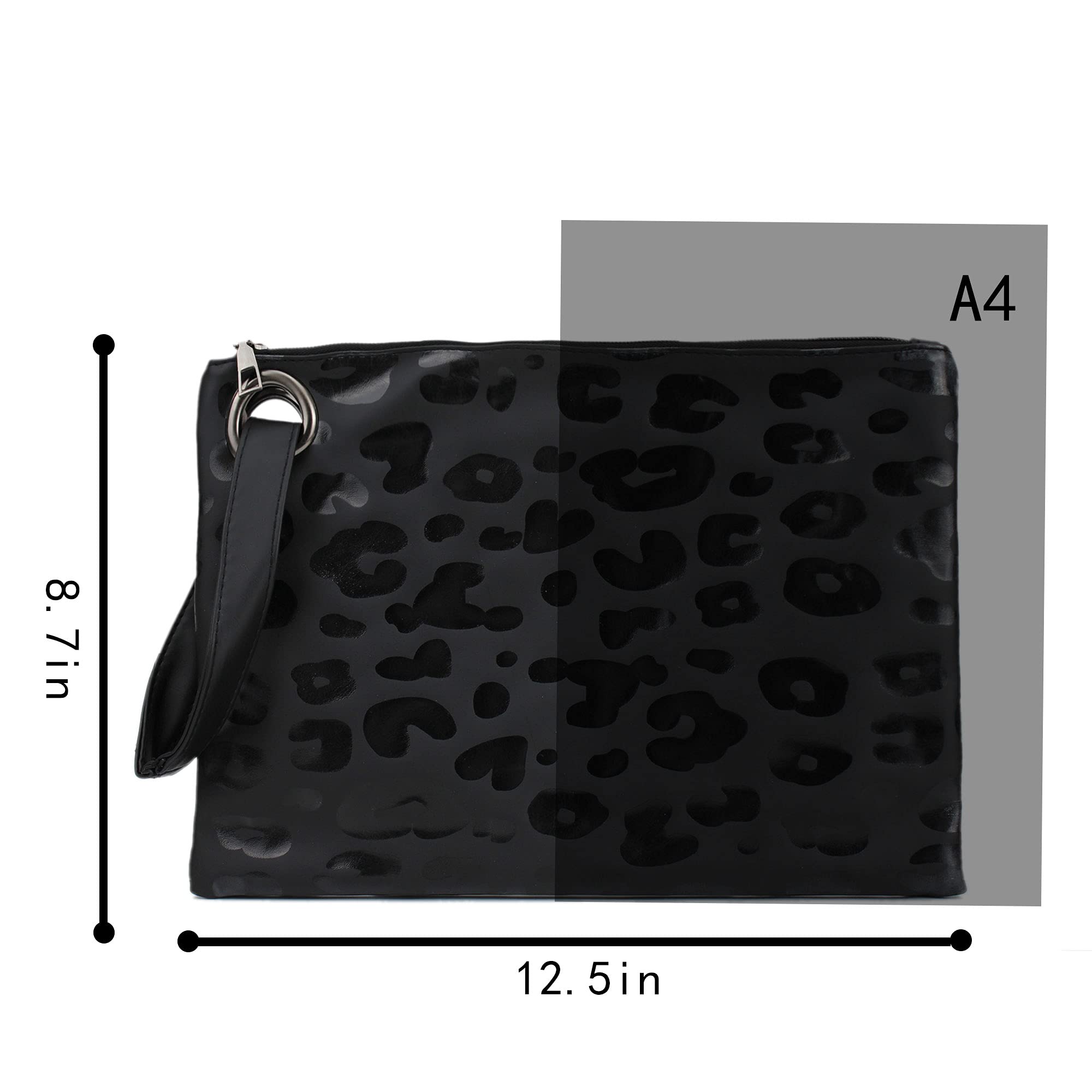 Van Caro PU Leather Wristlet Clutch Wallet Purses Oversized Leopard Print Evening Handbag for Women,Black