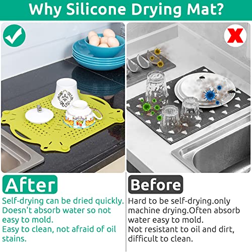 Silicone Trivet Mat, Hot Pot Holder Hot Pads for Table & Countertop, Teapot Trivet Kitchen Trivets, Dish Drying Mat, Non-Slip & Heat-Resistant Silicone Mat, Green 14.6"x12"