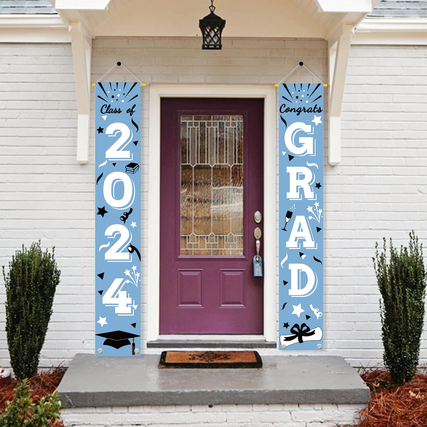 Graduation Porch Banner Class Sign Light Blue Congrats Grad Hanging Flags High School College University Party Decoration For Front Door Outdoor Light Blue