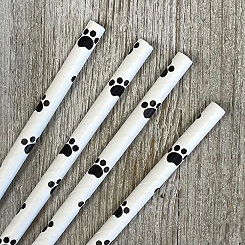 Dog Theme Bone and Paw Print Paper Straws - Black White Red - 50 Pack Outside the Box Papers Brand