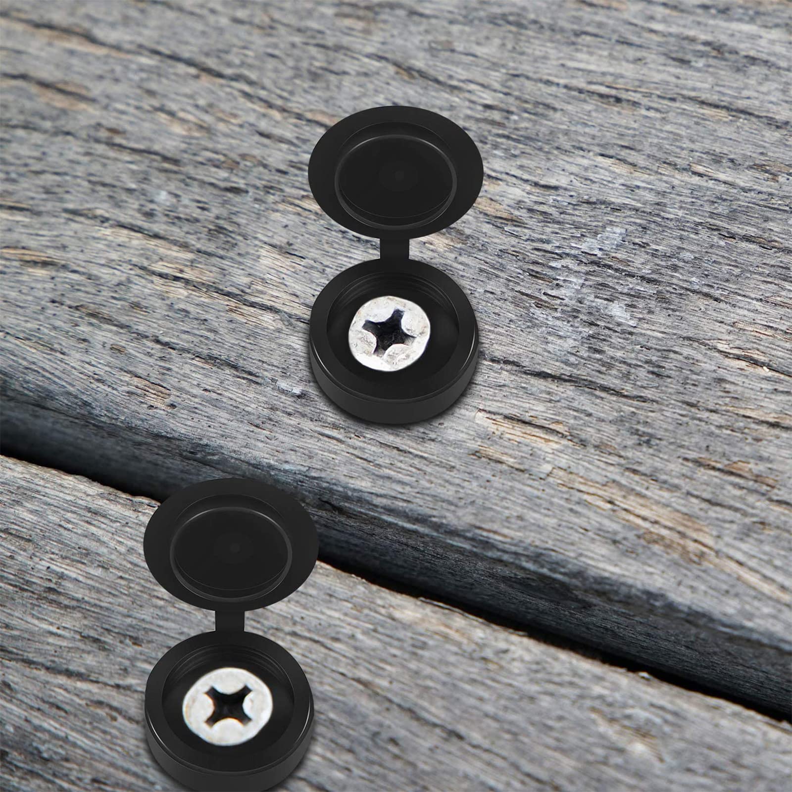 Hotop 100 Pieces Hinged Screw Cover Caps Plastic Shutter Screw Caps Fold Screw Snap Covers Washer Flip Tops (Black,Medium)