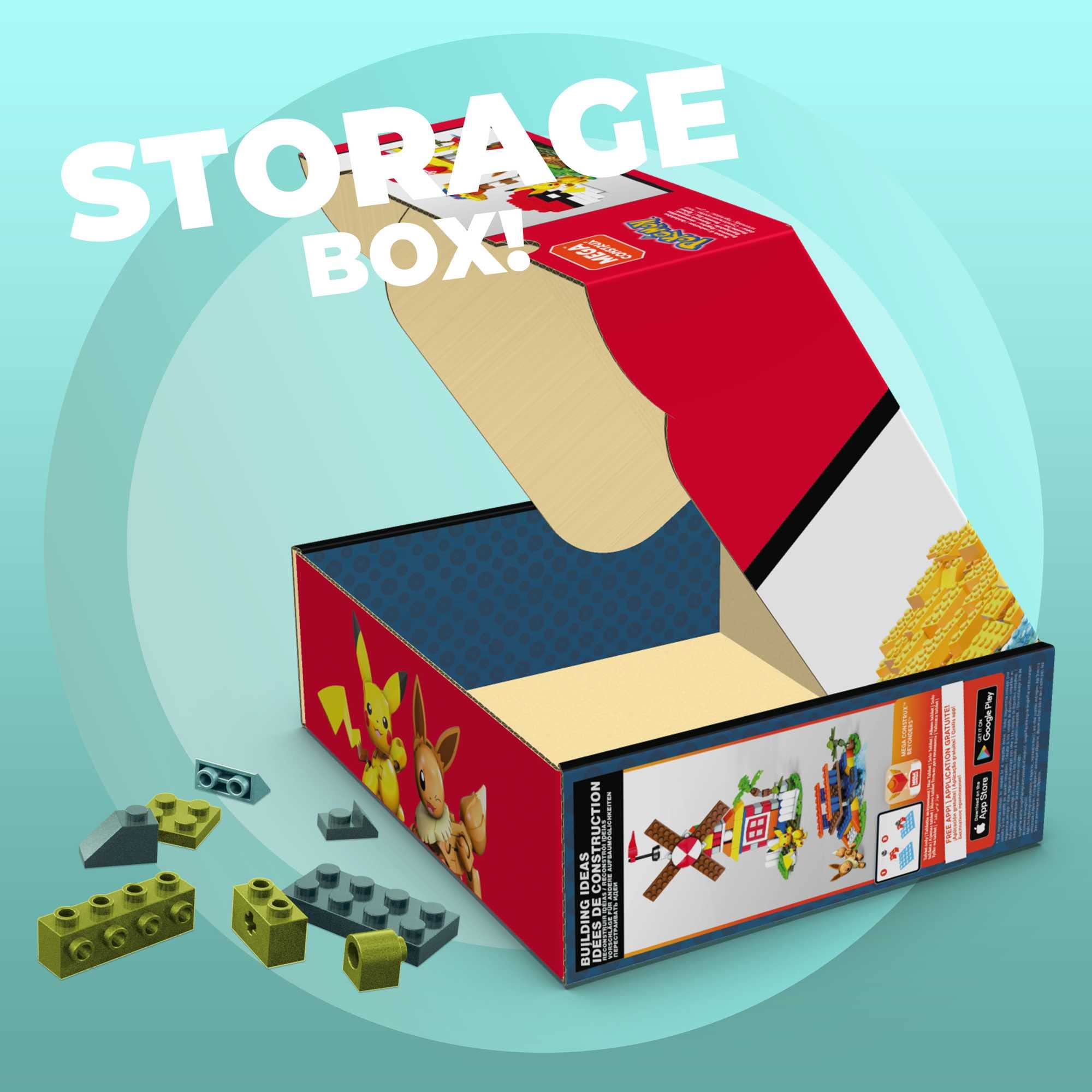 Mega Pokémon Building Toys Set, Building Box with 450 Pieces, 2 Poseable Characters and Storage Box, for Kids