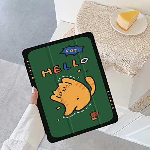 Cute Kawaii Cat for iPad 7th/8th/9th Generation Case with Pencil Holder, Auto Sleep/Wake, Black Leather Soft TPU Back Cover for iPad 10.2 Inch 2019/2020/2021