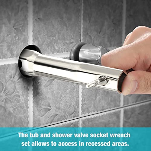 DURATECH Shower Valve Socket Wrench Set with Bar Handle for Removing Tub & Shower Valve,5-Piece, includes 21/32”x 27/32”, 29/32”x 31/32”, 1-1/32” x1-3/32”, 1-5/32”x1-9/32”, 1-11/32”x 1-7/16”