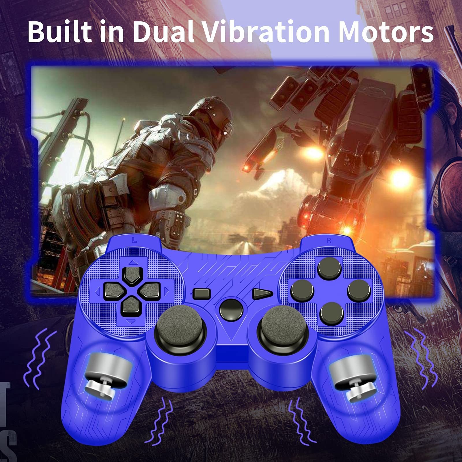 Wireless Controller, 2 Pack Rechargeable Game Controller, Dual Vibration 6-axis Joysticks Gamepad Compatible for 3 Series Console Game, with Charger Cable(BL&RD)