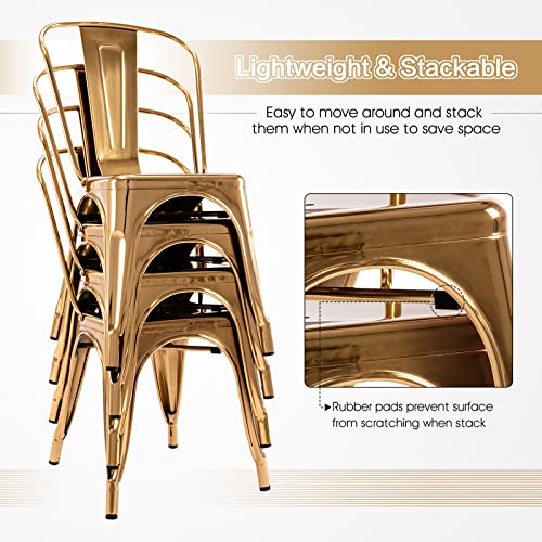MFD LIVING 18 Inch Metal Dining Chair, Indoor Outdoor Patio Chair with Rustless, Stackable Chair for Restaurant Dining Room Chair Set of 4 (Gold)
