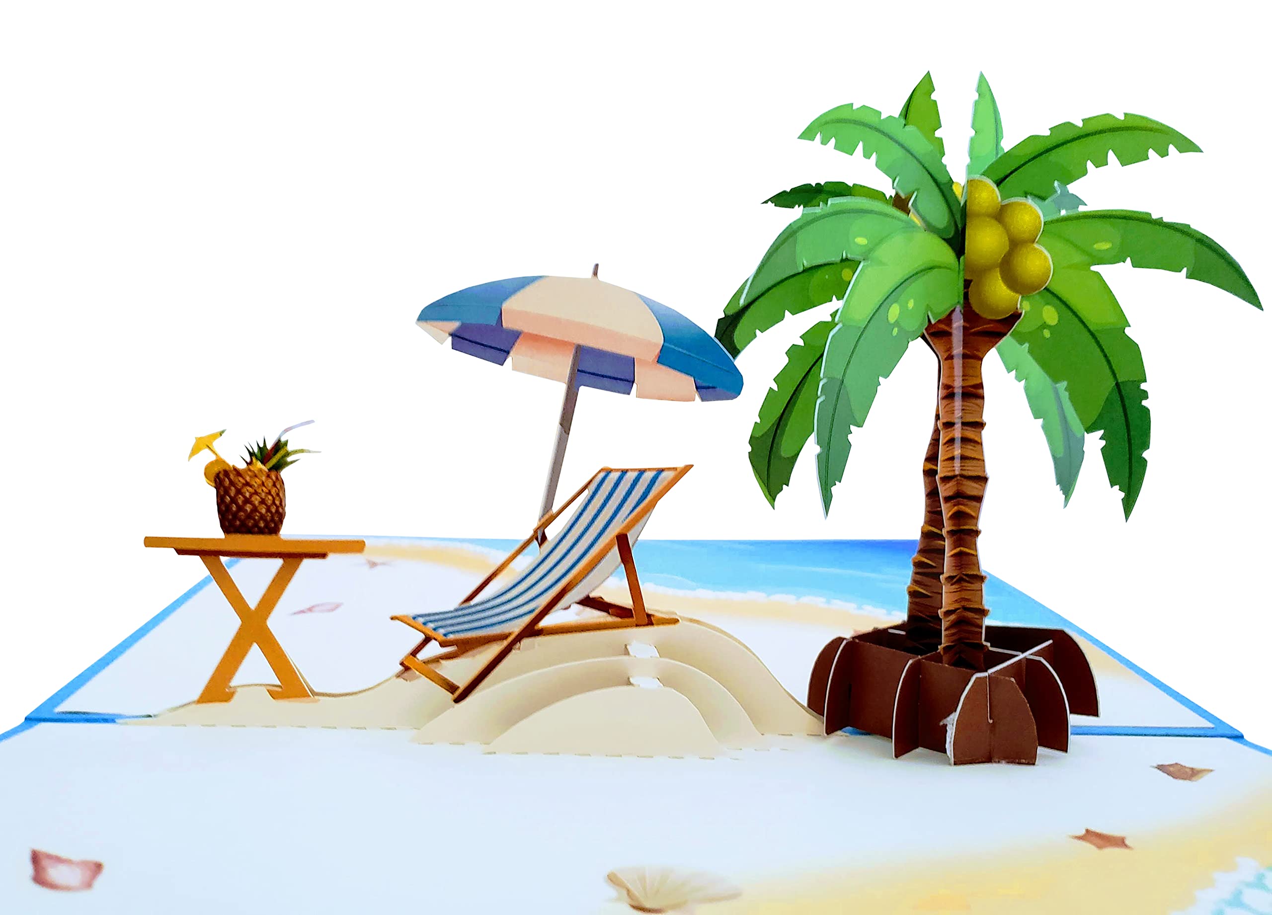 iGifts And Cards Oceanfront 3D Pop Up Greeting Card - Tree, Palms, Ocean, Beach, Vacation, Calm, Bon Voyage, Fun, Just Because, Retirement, Mother’s Day, Father's Day, Happy Birthday