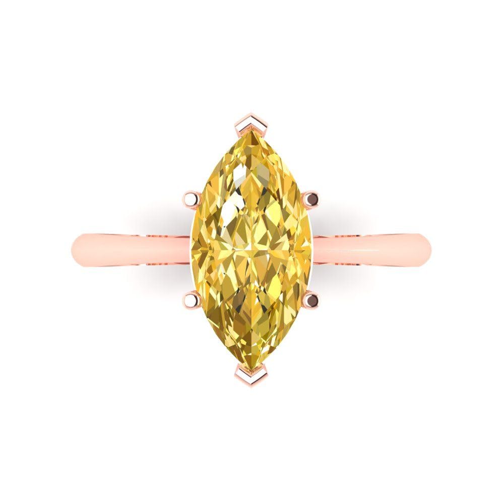 Clara Pucci 2.50 ct Marquise Cut Solitaire Natural Yellow Citrine Engagement Bridal Promise Anniversary Ring 18K Rose Gold Size 3.5
