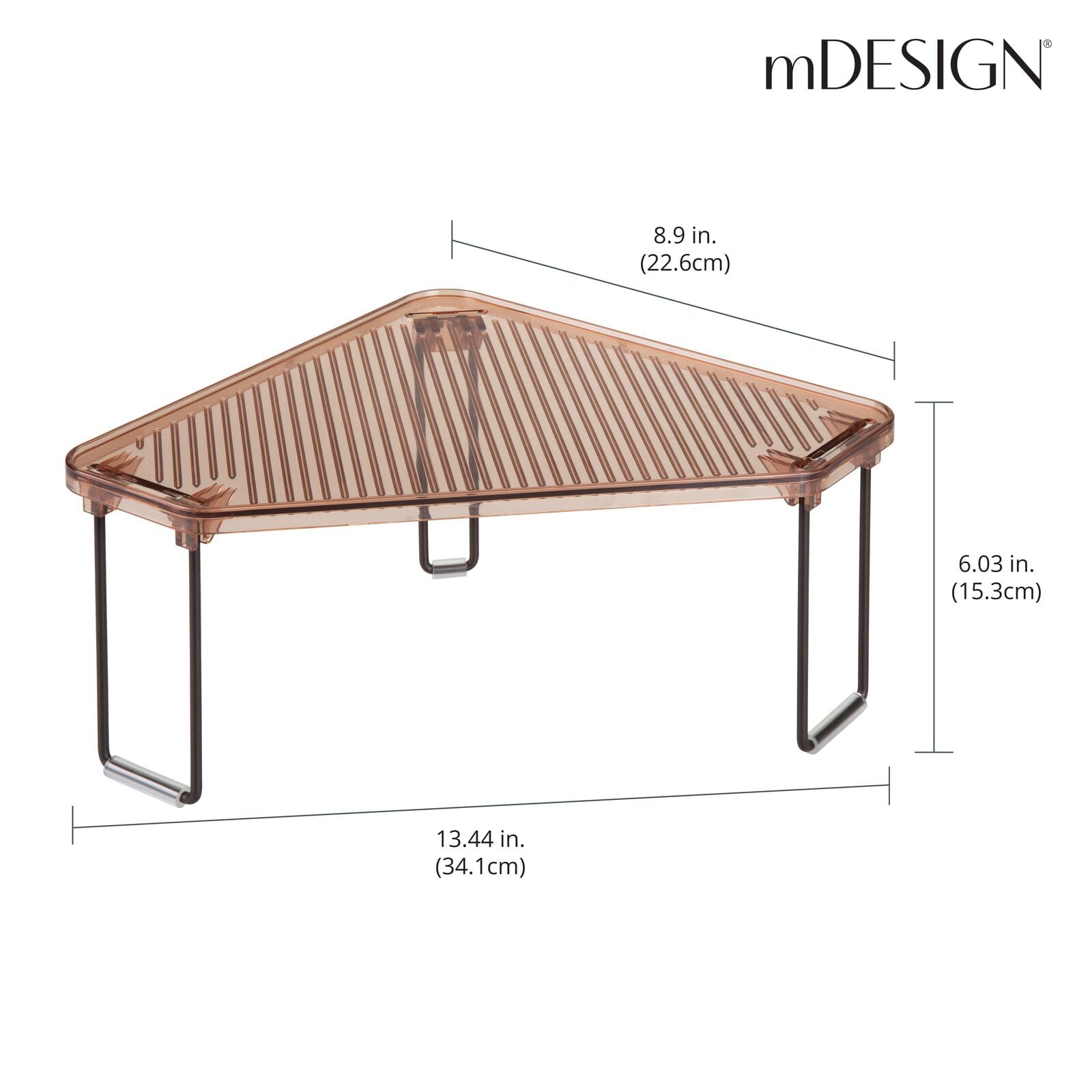 mDesign Plastic/Steel Corner Stackable Rack, Storage Organizer Shelf for Bathroom, Vanity, Countertop, Sink, Cabinet, Holds Makeup, Shower Accessories, Ligne Collection - 2 Pack - Bronze/Amber