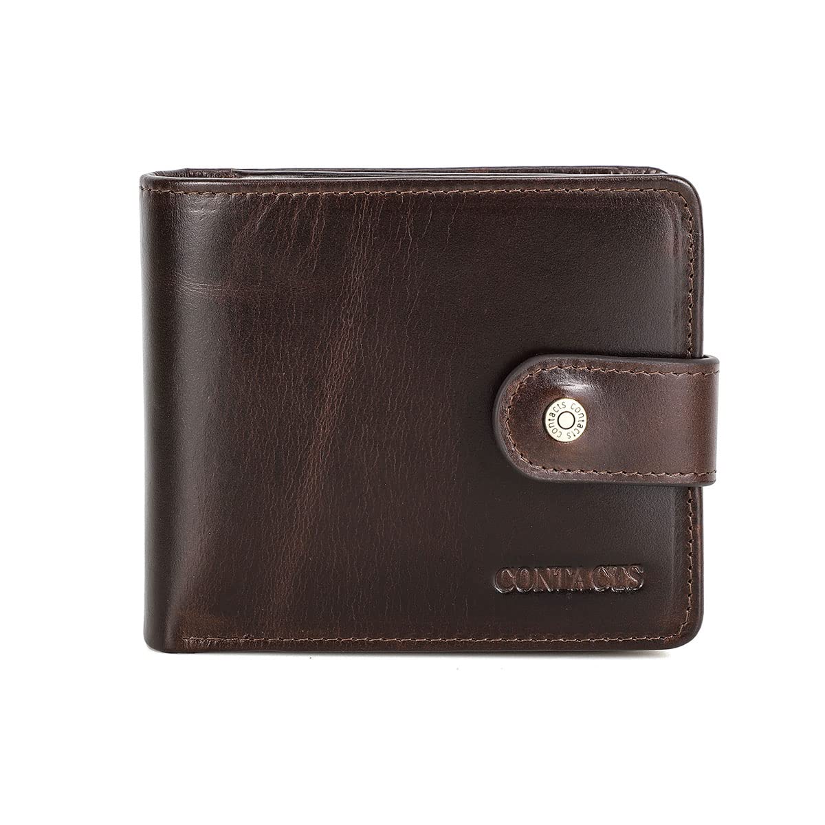 Contacts Mens Bifold Wallet Leather, Minimalist Leather Card Purse for Men Coin Zipper Pocket RFID Blocking Trifold Wallet with ID Window