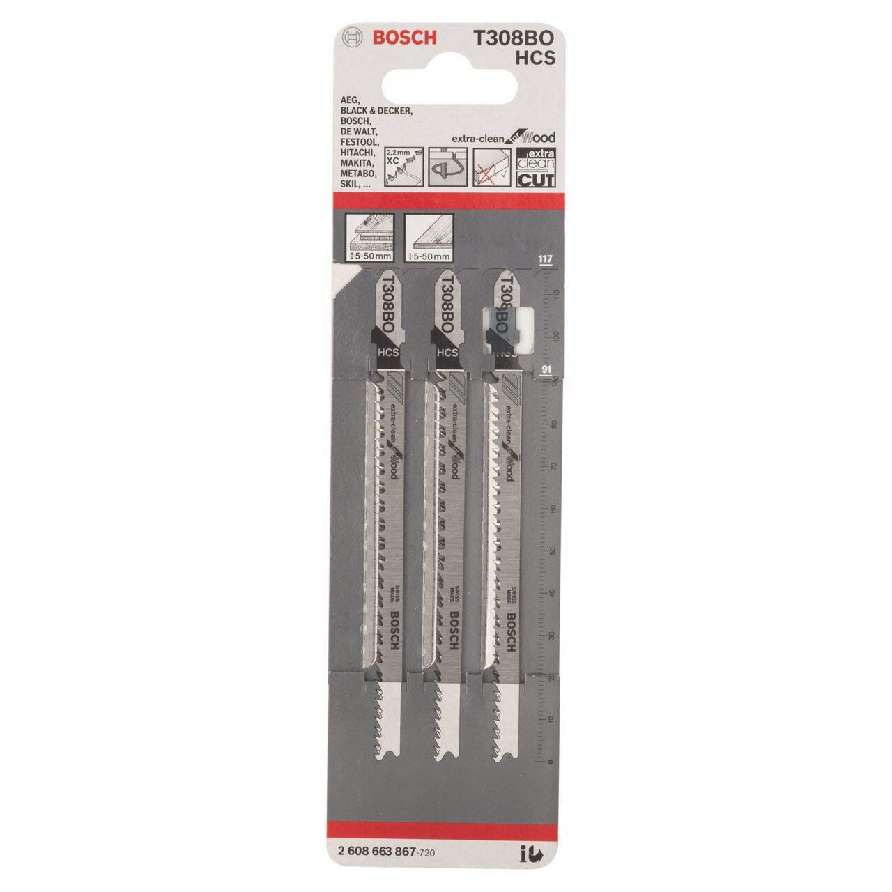 Bosch 2608663867 Jigsaw Blade T308 BO For Wood 3 Pcs