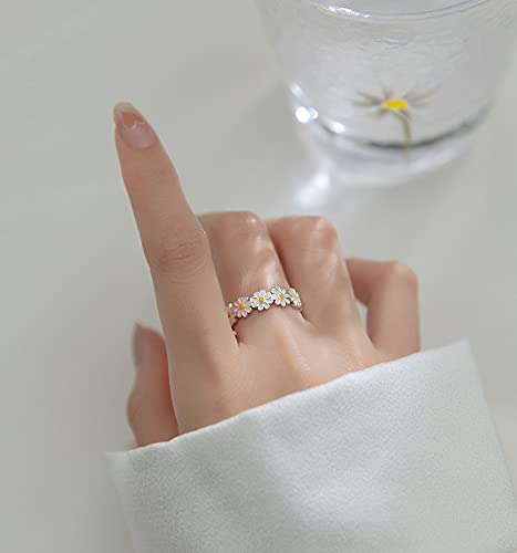CAFUDEYE 925 Sterling Silver Small Daisy Flower Rings Adjustable Open Ring Delicate Everyday Ring for Women