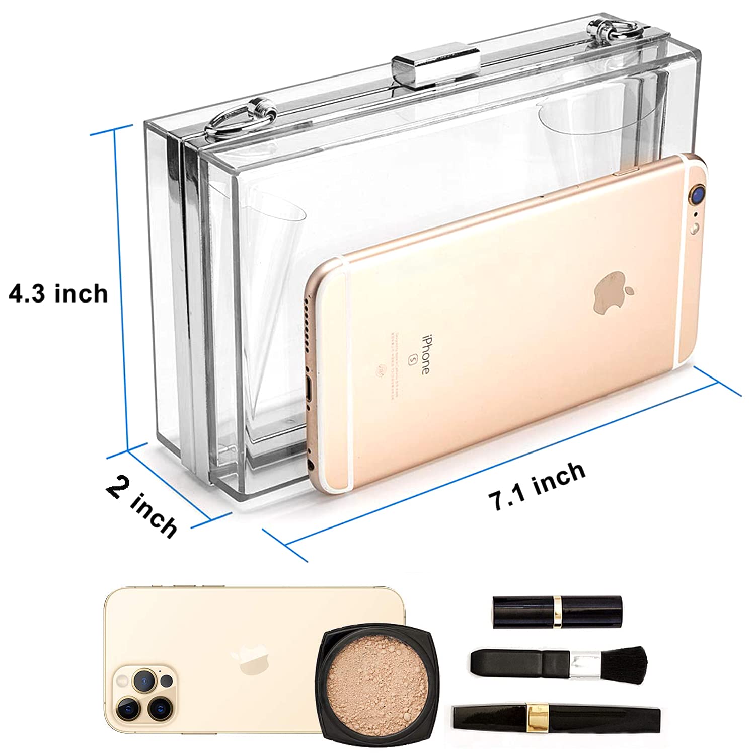 Clear Purse for Women, Acrylic Box Evening Clutch Bag, Woman Cute Transparent Shoulder Bag, Shoulder Handbag With Removable Gold Chain Strap.(silver)