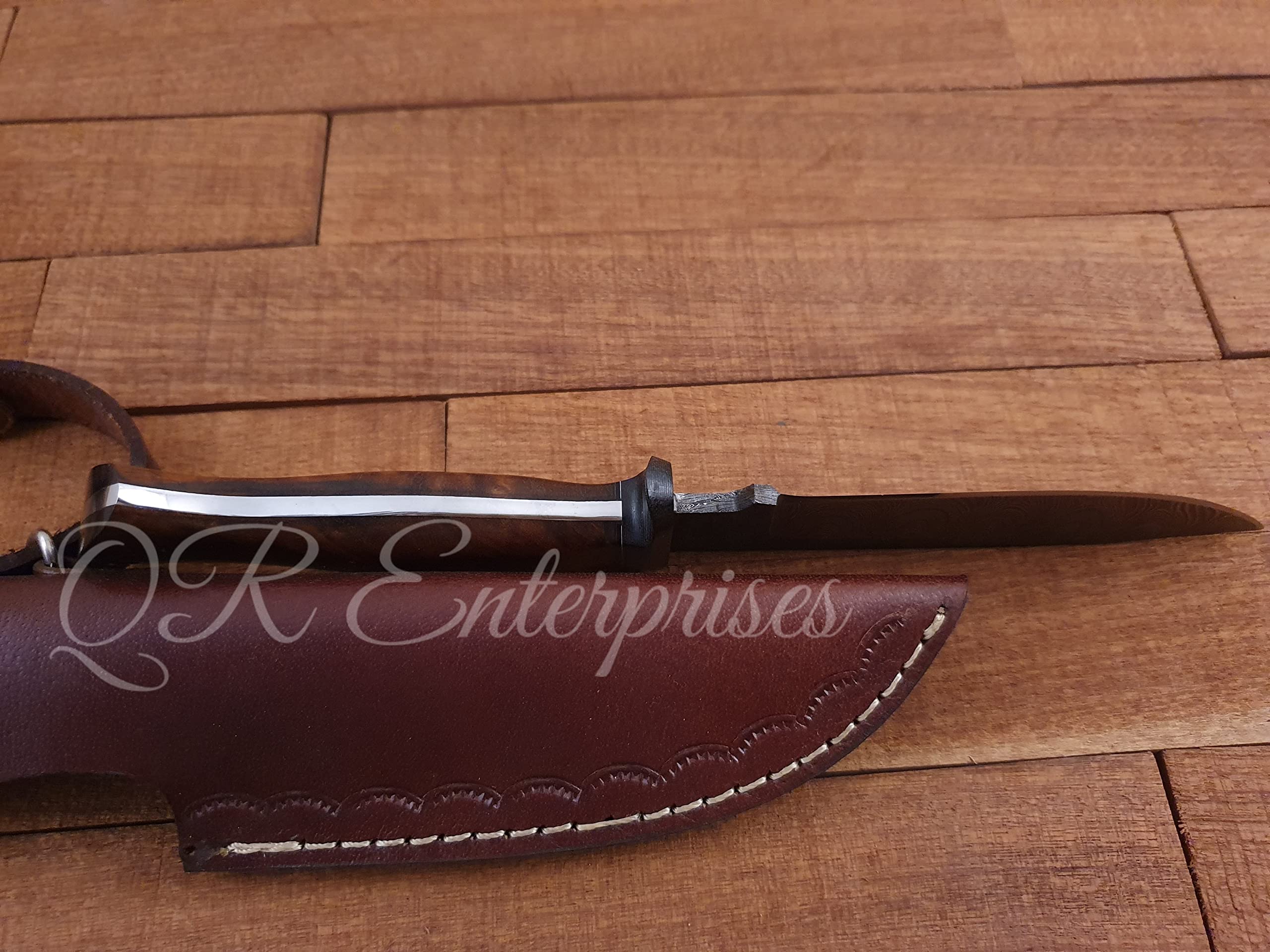 Classic Blades Damascus Steel Fixed Blade Hunting knife, Bushcraft, Bowie, Survival, Outdoor, Camping, Wooden Handle knife With leather Sheath.