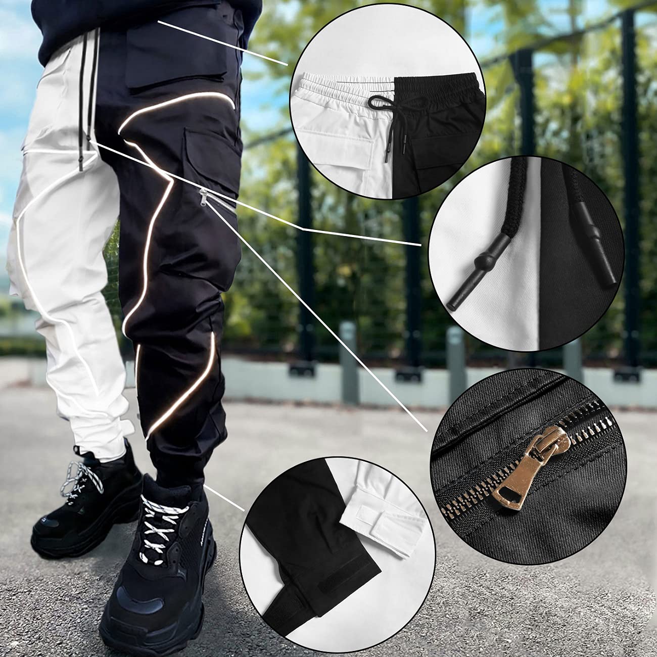 Clirewty Mens Cargo Pants Jogger Hip Hop Sweatpants with Pockets Harem Pant Black XXL