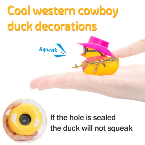 wonuu Car Rubber Duck Decoration, West Cowboy Duck Car Dashboard Decoration Accessories with Mini Swim Ring Cowboy Hat Scarf and Sunglasses(A_Pink Sunglass Cowboy hat