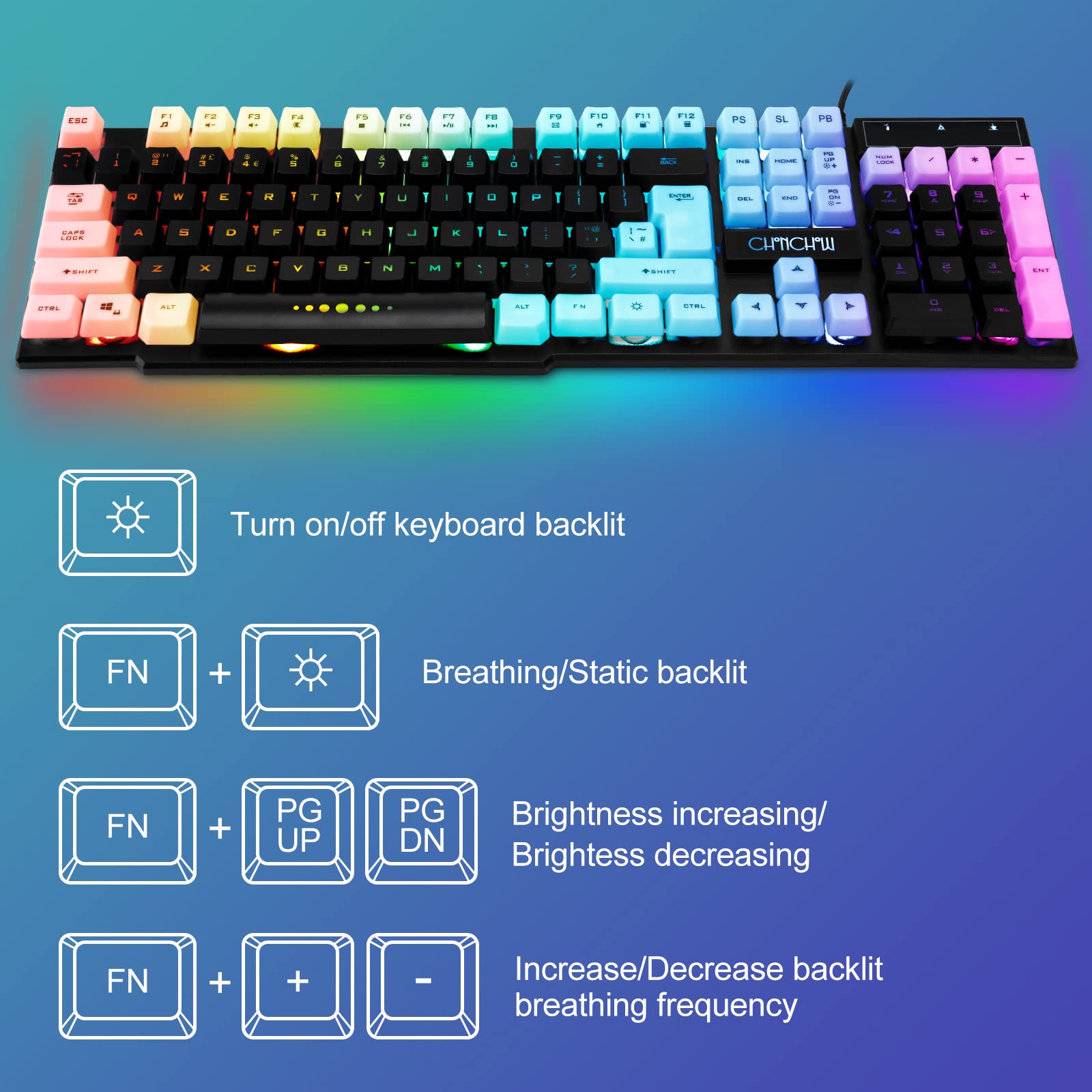 CHONCHOW Gaming Keyboard LED Backlit Lighted Wired Keyboard Mechanical Feeling PC Keyboard 11-Game Lights Mode(Custom) Splashproof Compatible with PC/Windows Linux /Ps4/Xbox one/Mac OS