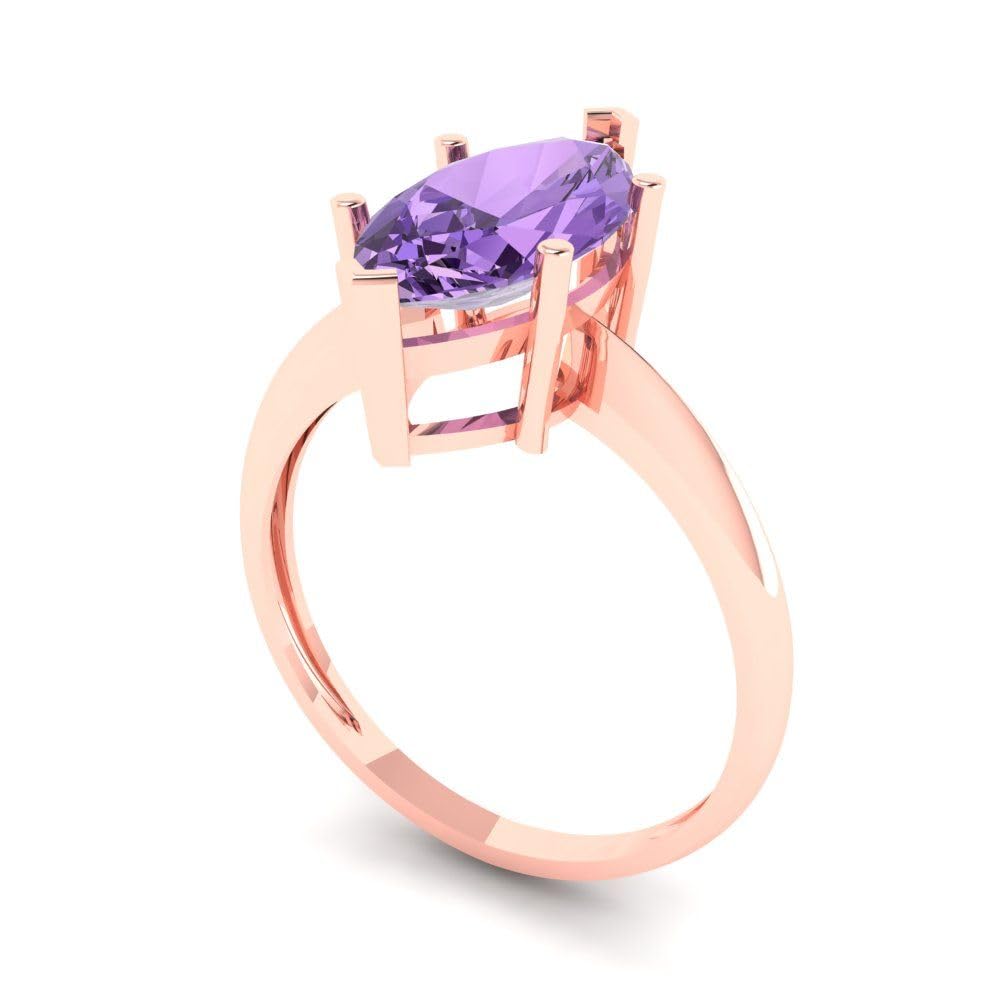 Clara Pucci 2.55 ct Marquise Cut Custom Engraving Solitaire Simulated Alexandrite Classic Statement Art Deco Ring 14k Rose Gold Size 6.5