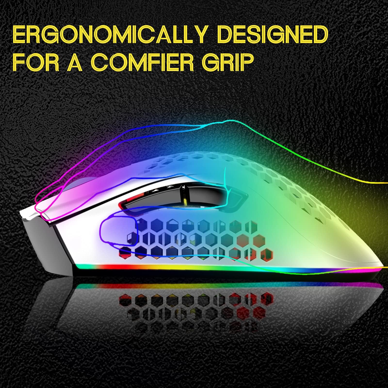 VEGCOO Wireless Gaming Mouse, Silent Click Wireless Rechargeable Mouse with Colorful LED Lights and 3 Level DPI 400mah Lithium Battery for Laptop and Computer (C23 White)