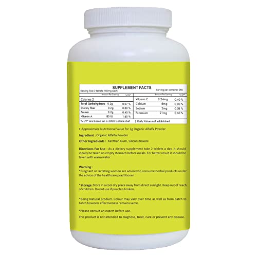 HERBAL HILLS Alfalfa Tablets | 500 Count | Source of Vitamin A | Natural Green Superfoods