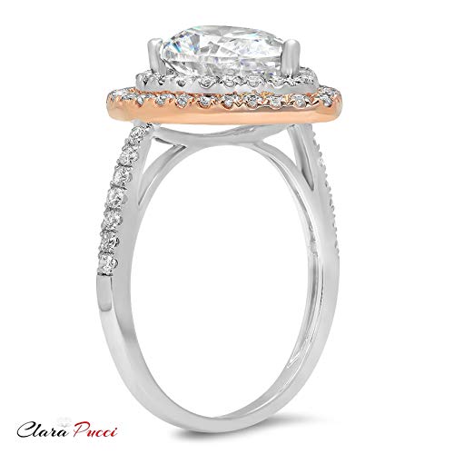 Clara Pucci 2.5 ct Pear Cut Genuine Lab Grown Diamond VS1-VS2 18K White Rose Gold Halo Bridal Wedding Engagement Designer Ring size 8.5
