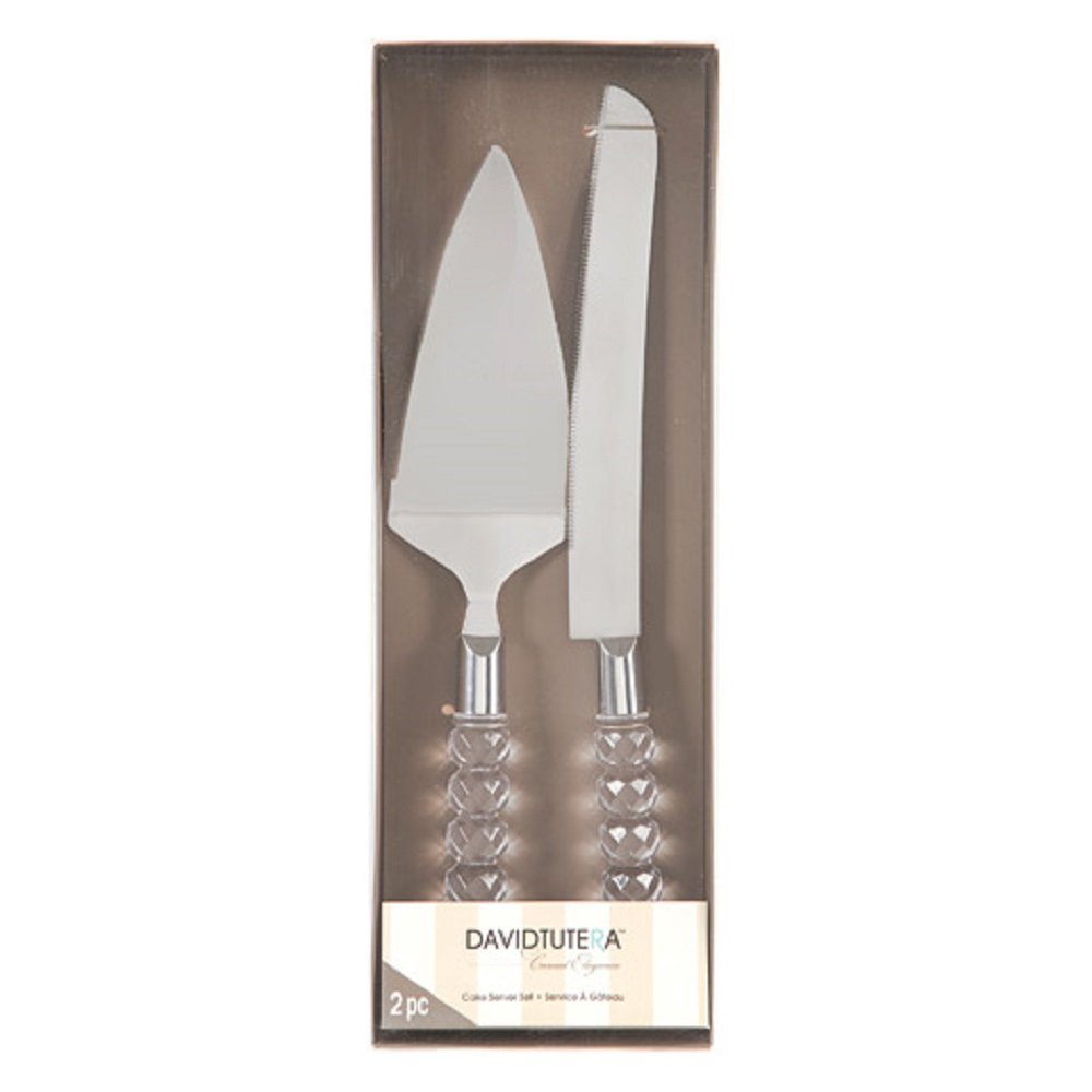 David Tutera Crystalline Handle Wedding Cake Silver Metal Serving Set