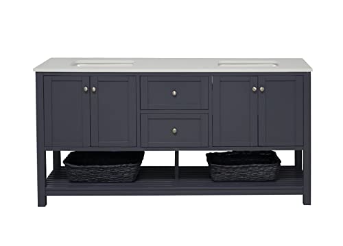Kitchen Bath Collection Lakeshore 72-inch Double Bathroom Vanity (Engineered White/Marine Gray): Includes Marine Gray Cabinet with Engineered White Countertop and White Ceramic Sinks