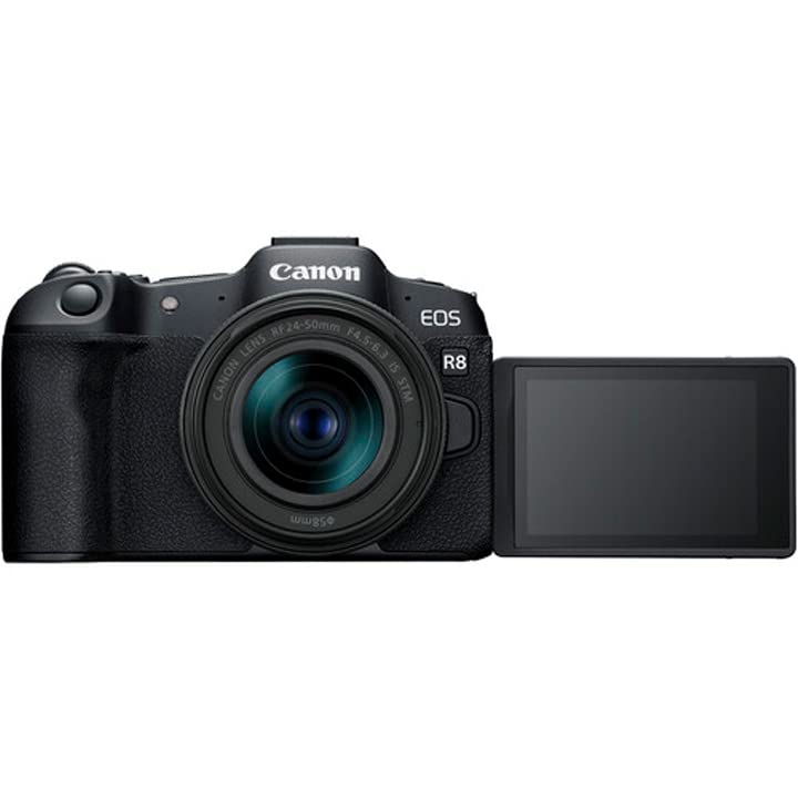 Canon EOS R8 Mirrorless Camera w/RF 24-50mm f/4.5-6.3 is STM Lens + 2X 64GB Memory + Case + Microphone + LED Video Light + More (35pc Bundle)