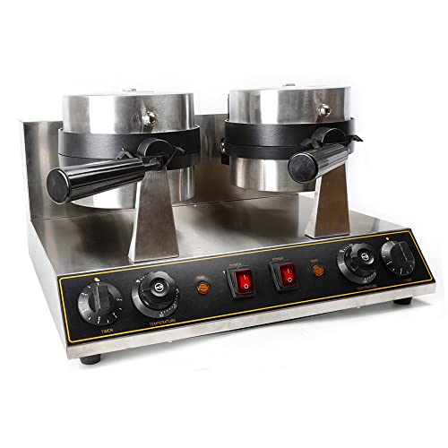 Waffle Maker 2400W Electric Double Heads Waffle Machine Non-stick Round Waffle Iron Maker Thicken Stainless Steel Home or Commercial Use Restaurant or Bakery 110V