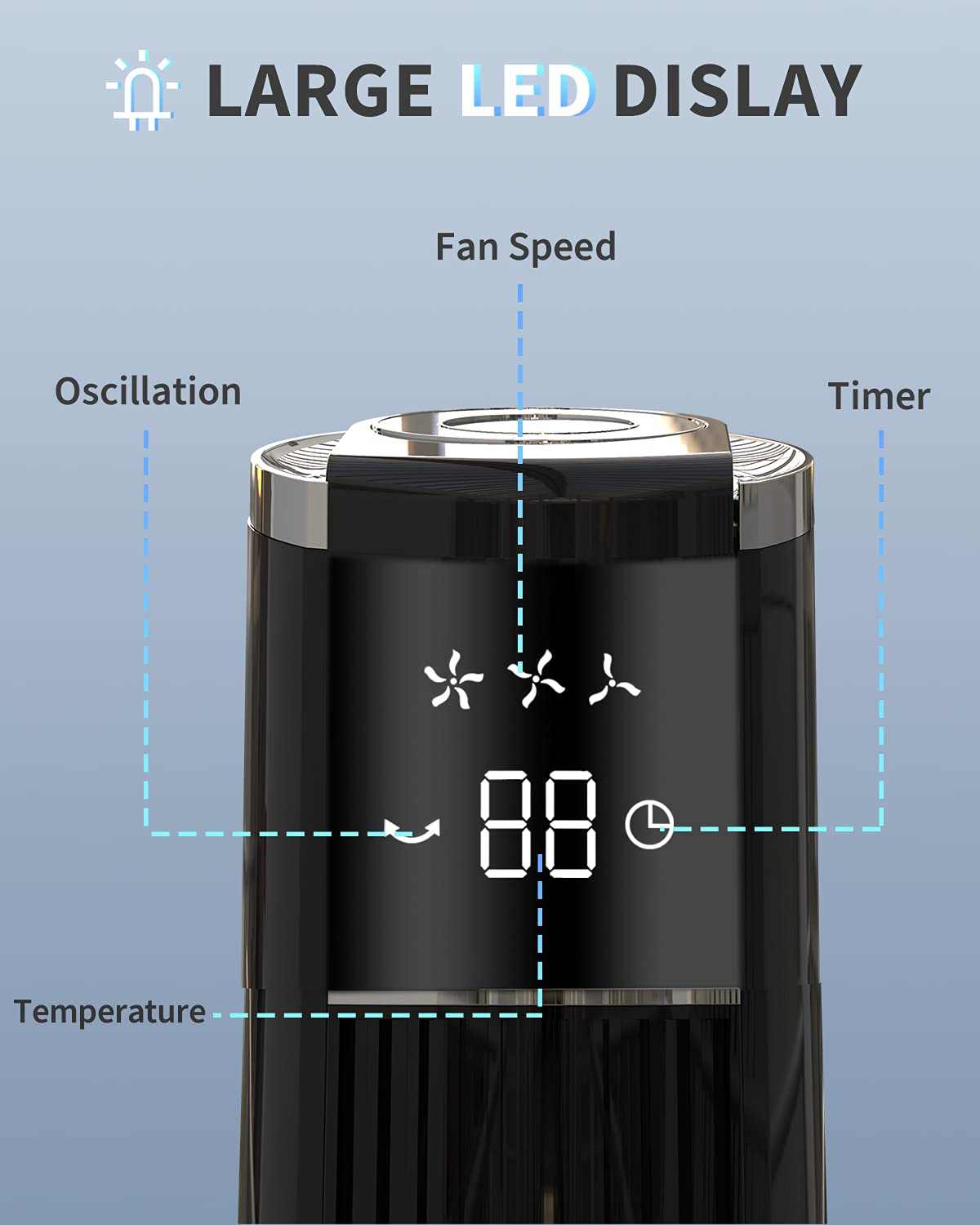 VEOHAUT Tower Fan-Oscillating Fan for Home, Quiet, Cooling, LED Display, 12-Hour Timer, 36'' Electric Black Standing Bladeless Fan with Remote for Bedroom, House, Office, Living Room