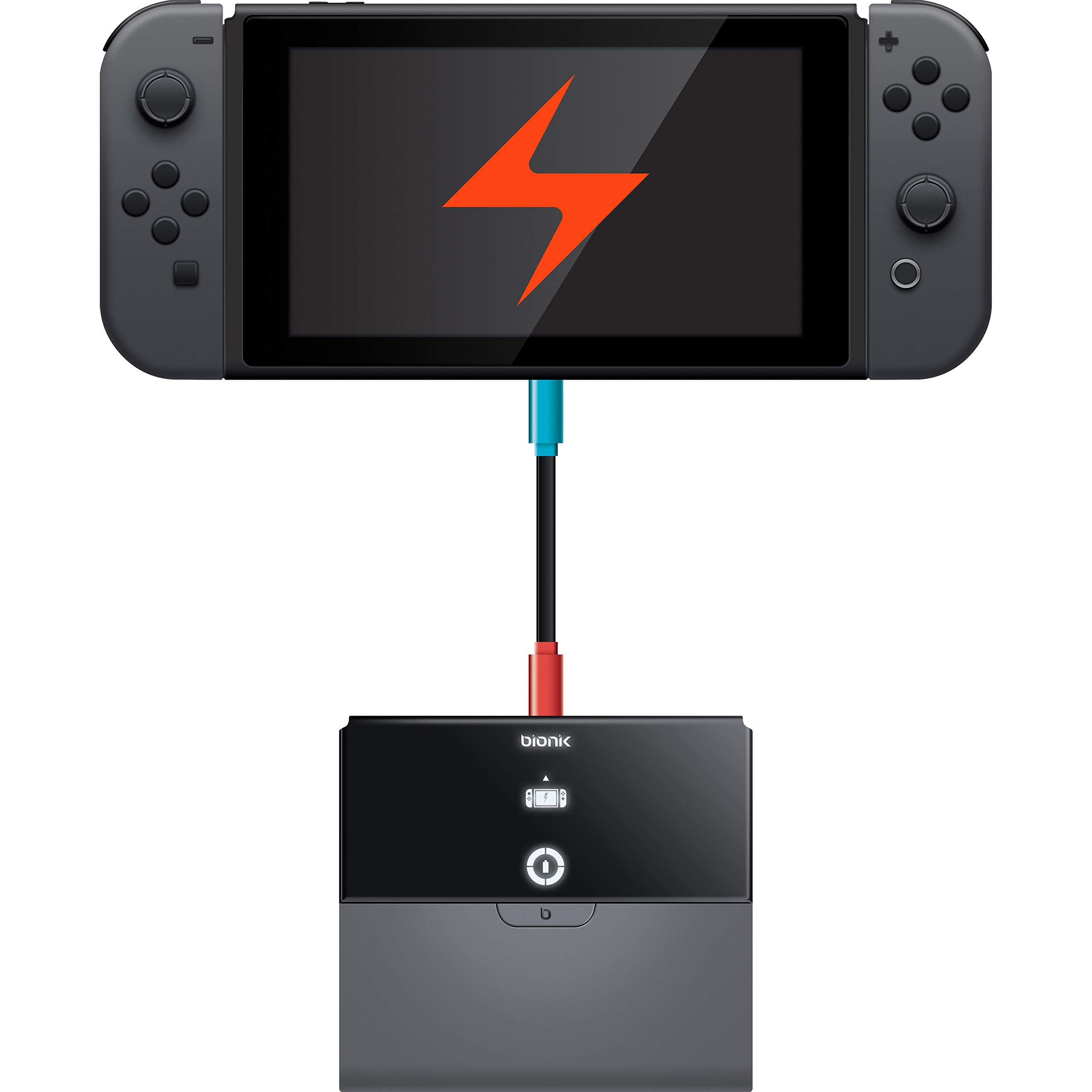 Bionik Power Plate Charging Grip: Compatible with Nintendo Switch, Slim 5500 mAh Battery Pack, Recharge Switch or 2 Joy Cons, Charging Dock, Carrying Bag, USB C Adapter