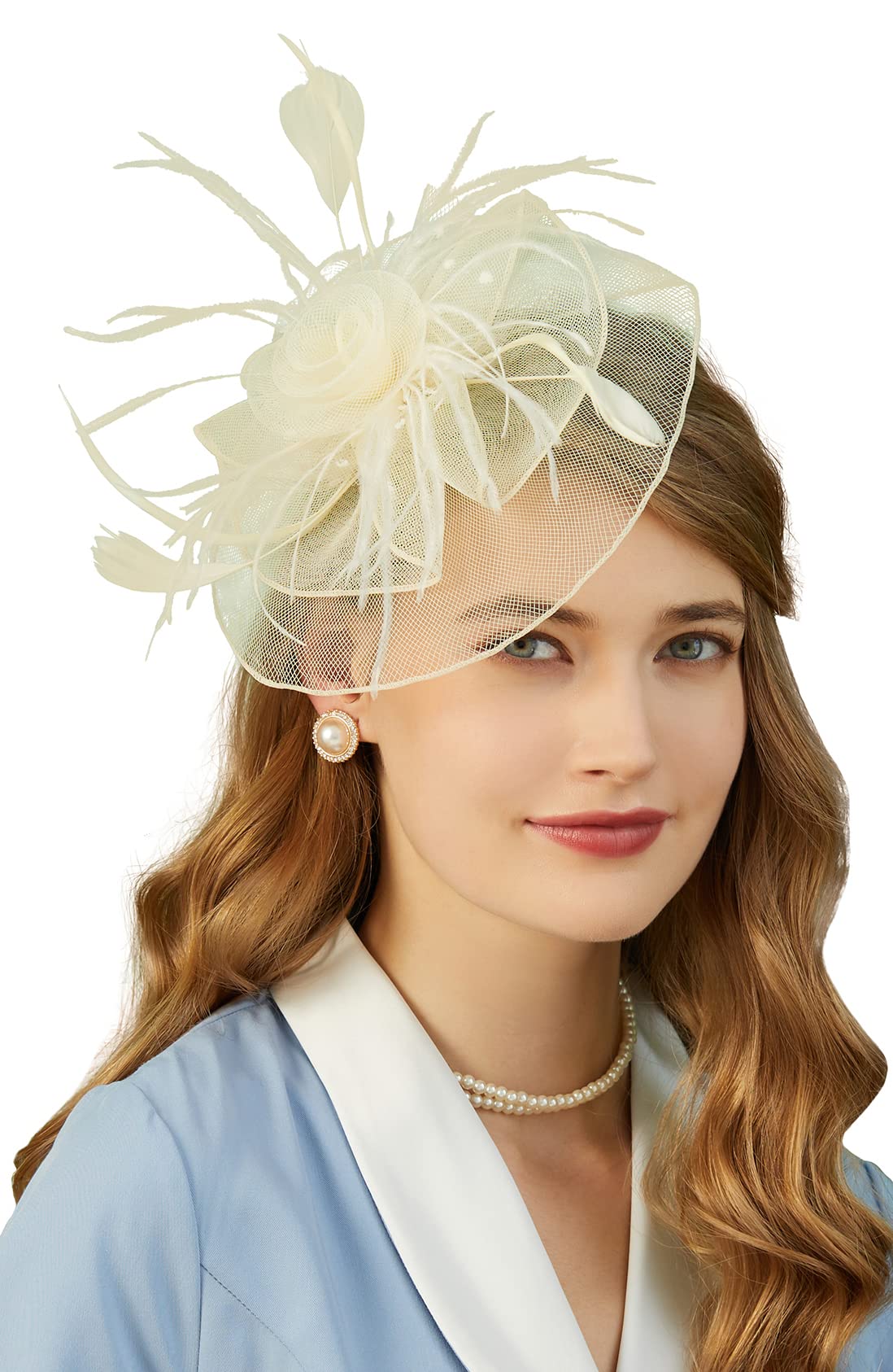 Cizoe Fascinators for Women with Feather Mesh Veil Headband Bridal Wedding Tea Party Cocktail Hat(yellow)