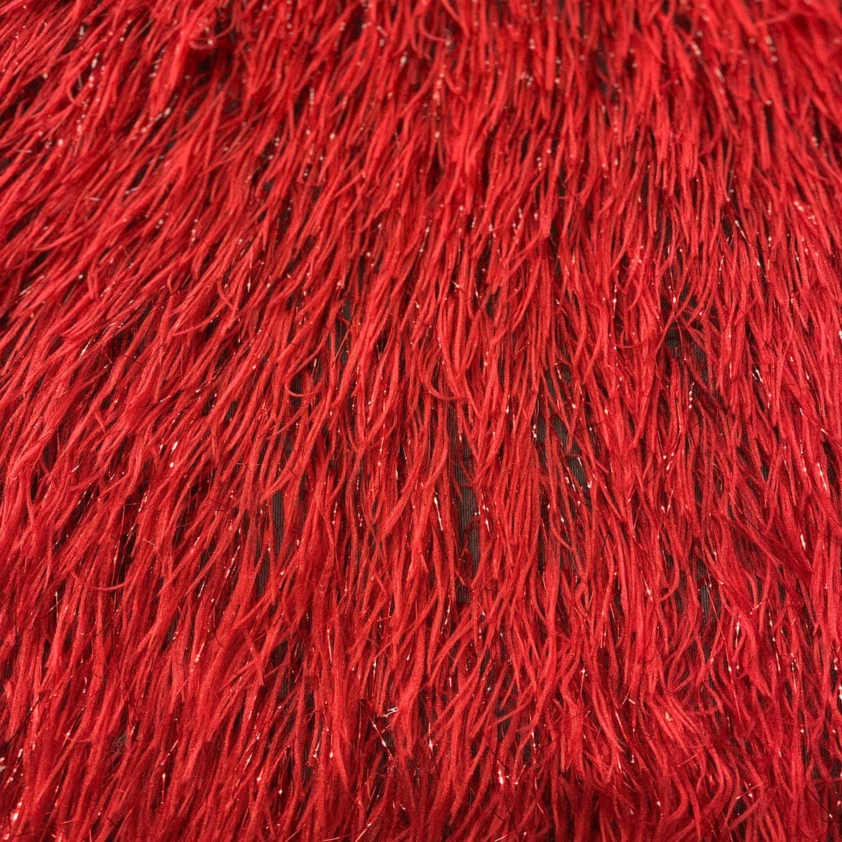 Fashion Fabrics LLC Red Metallic Faux Ostrich Feather Lace Apparel Costume Fabric - Sold by The Yard - 54"