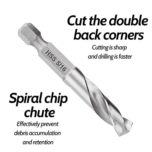 Rhinenet 1/4 Hex Shank Drill Bit Set 5 Pieces Stubby Drill Bit Set for Metal M2 Short Length Drill Bit Steel for Quick Change Chucks and Drives Stainless Steel Carbon Steel Iron and Other Hard Metals