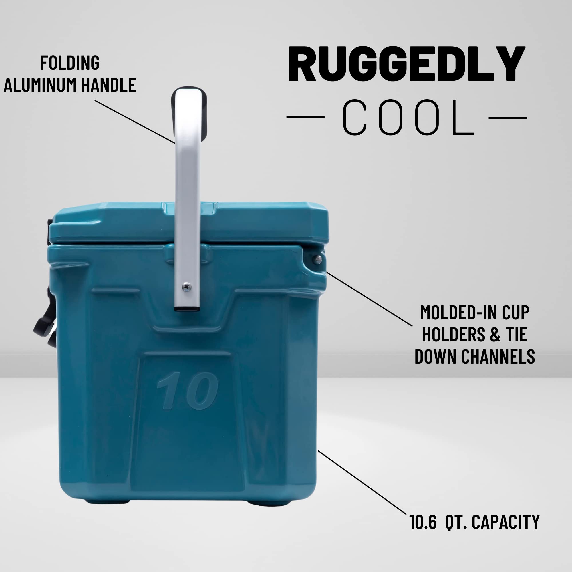 CAMP-ZERO 10L-10.6 Quart Portable Hard Cooler Ice Chest, Perfect for Drinks, Lunch, Beach, Picnics, Boating, Camping and Travel with 2 Molded-in Cup Holders and Folding Aluminum Handle