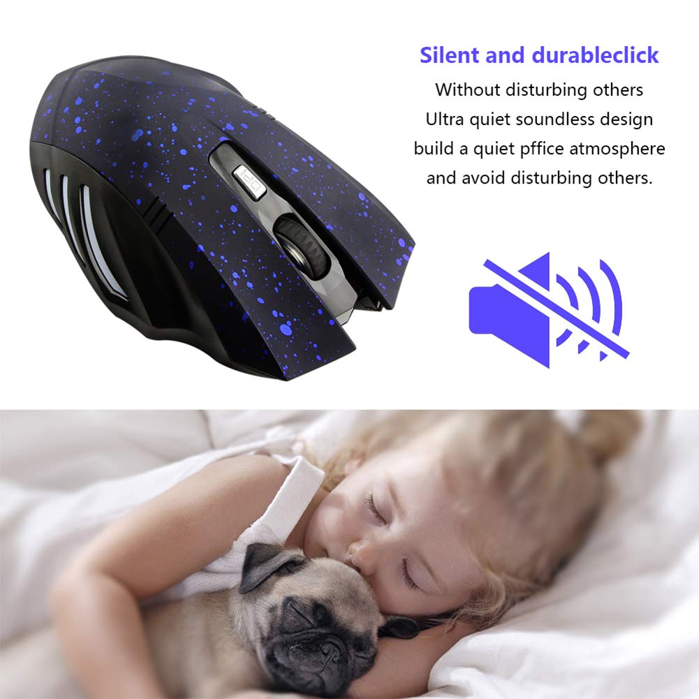 Bluetooth 3.0 Wireless Mouse, Ergonomic Portable Gaming Mouse Silent Rechargeable Optical Large Mice with 6 Buttons & 3 Adjustable DPI for PC Laptop Notebook Windows Android Mac OS (Dark Blue)