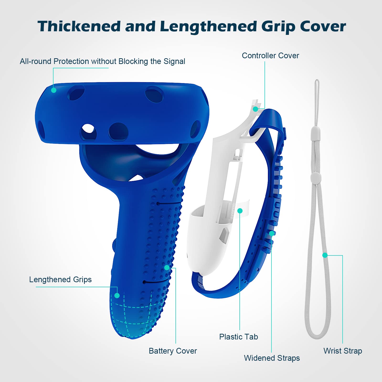 Controller Grips Cover Compatible with Oculus Quest 2 Accessories, TOMSIN Widen Knuckle Straps with Battery Opening, Extended VR Grips Protector for Big Hands (Blue)
