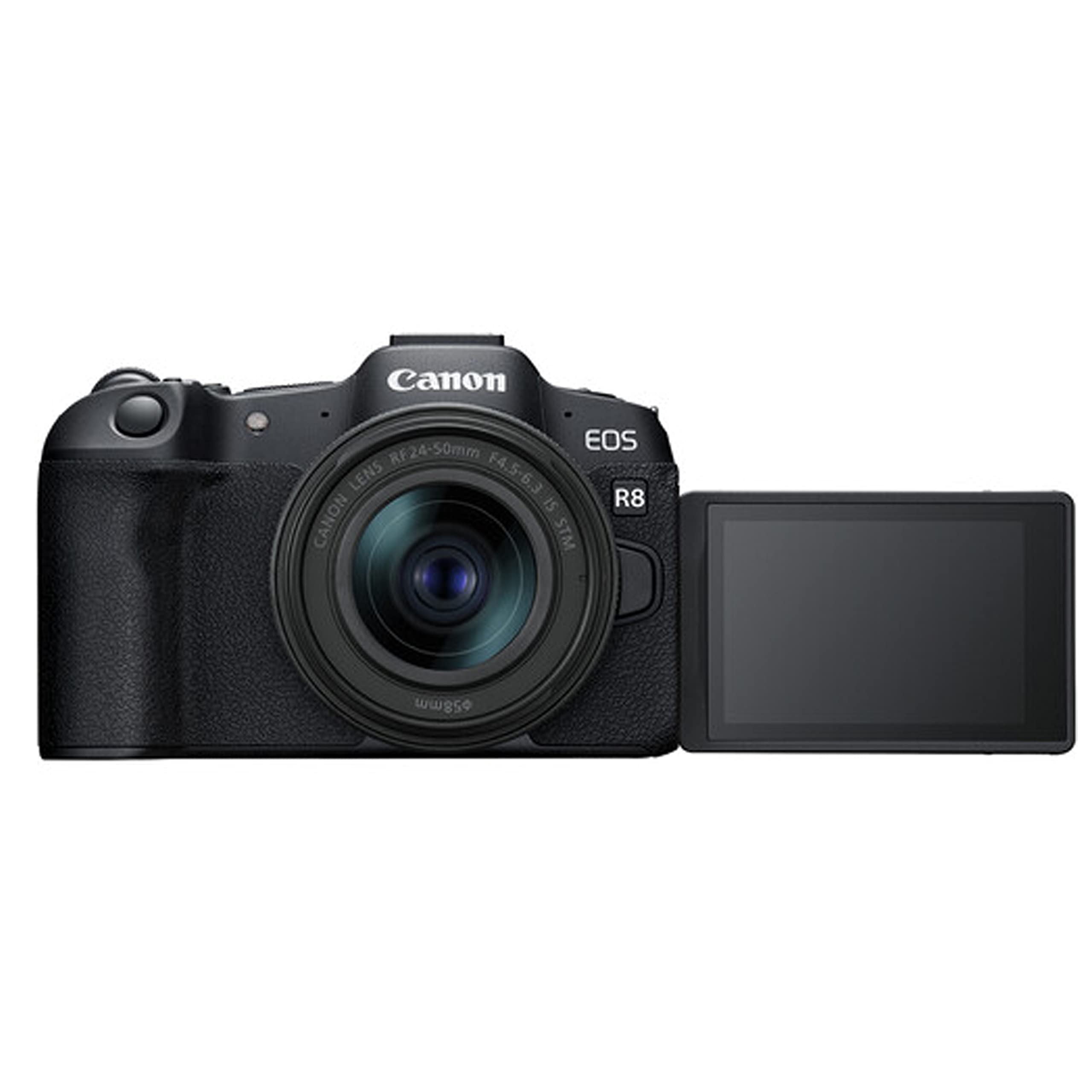 Canon EOS R8 Mirrorless Digital Camera with RF 24-50mm f/4.5-6.3 is STM Lens + 75-300mm Lens + 420-800mm Super Telephoto Lens + 128GB Memory + Case + Tripod + Filters (45pc Bundle)