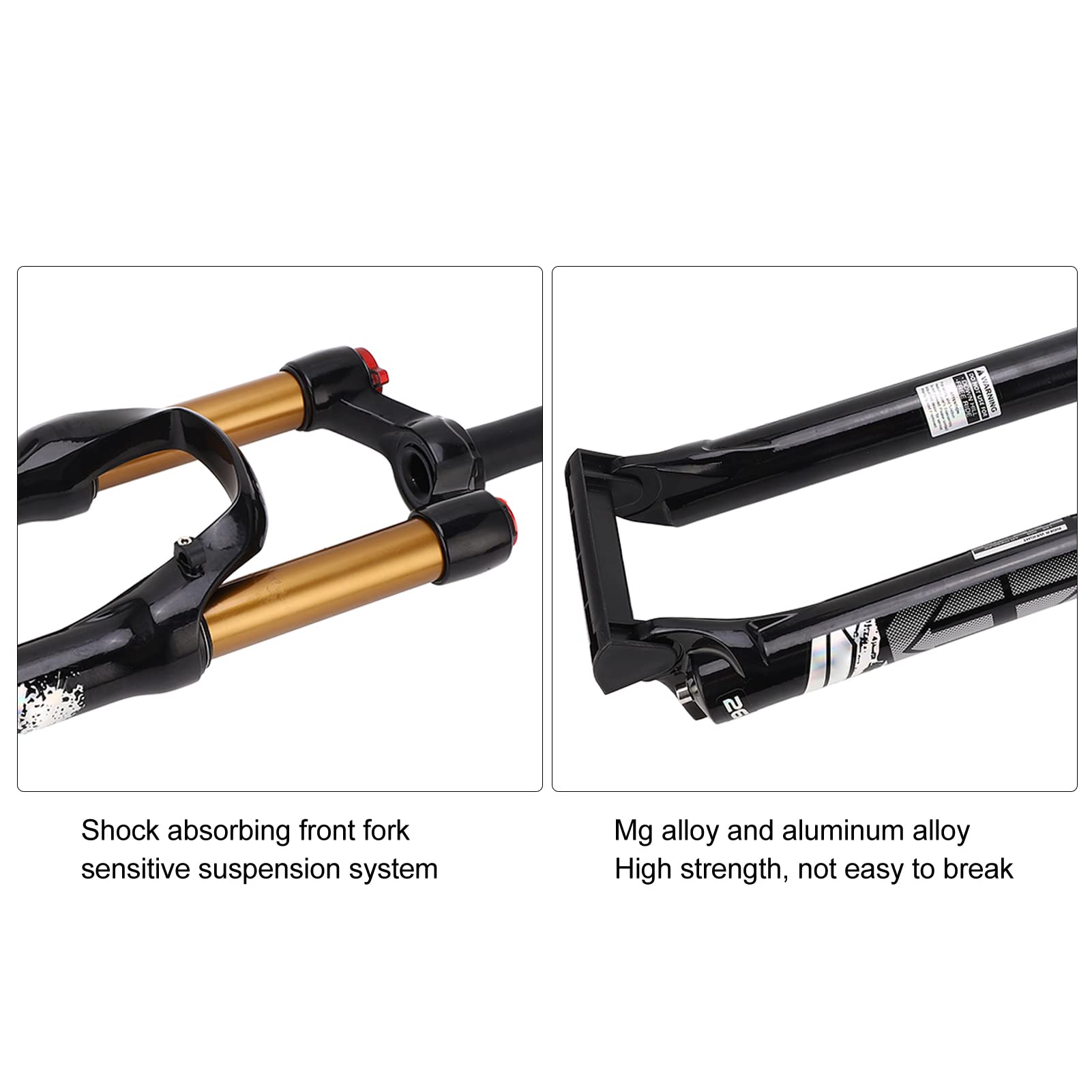 DAUERHAFT Mountain Bike Suspension Fork, Straight Steerer Shock Absorbing 26inch Suspension Air Fork Manual Lockout 100mm Axle Spacing for Replacement
