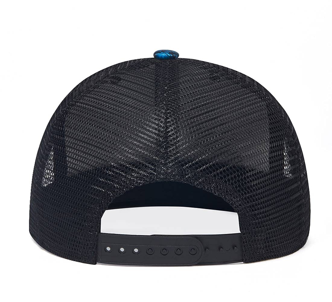 CLOTIME Graphic Trucker Hat Unisex Mesh Trucker Hat The Palm Coco Tree Cap Flat Bill Snapback Hats for Men Women, Blue, One Size