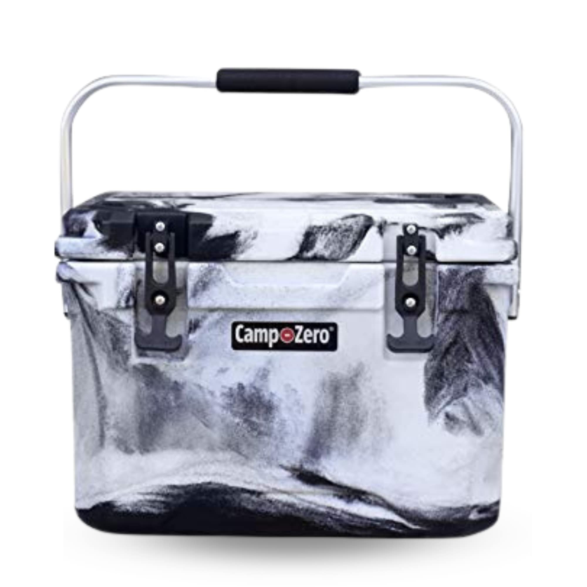 CAMP-ZERO 20L | 21.13 Quart Premium Cooler with 4 Molded-in Cup Holders & Folding Aluminum Handle | Thick Walled, Freezer Grade Cooler w/Secure Locking System & Tie Down Channels (Black Swirl)
