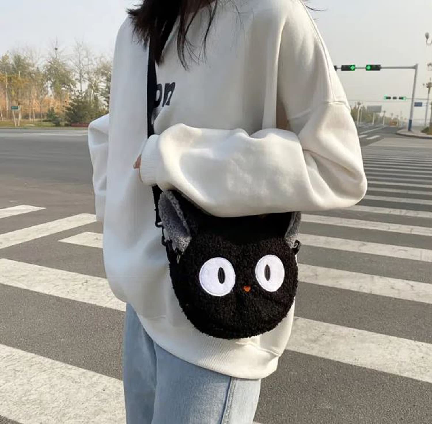 Cute Plush Crossbody Bag Fluffy Animal Shoulder Bag Cat Handbags with Adjustable Straps For Women (Cat)