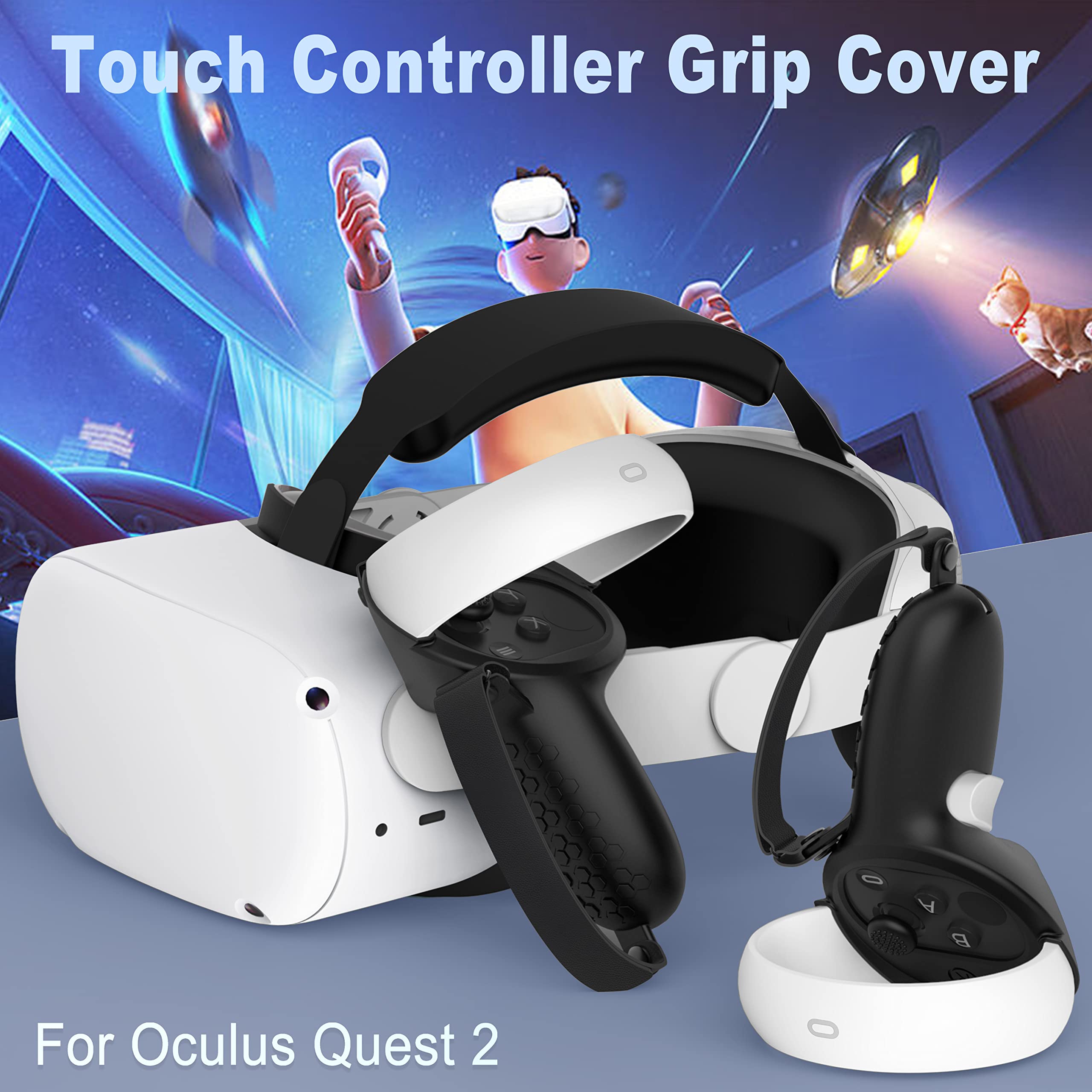 Controller Grips Cover Compatible with Quest 2 Accessories,Silicone Material Cover Protector with Adjustable Knuckle Straps 1Pair