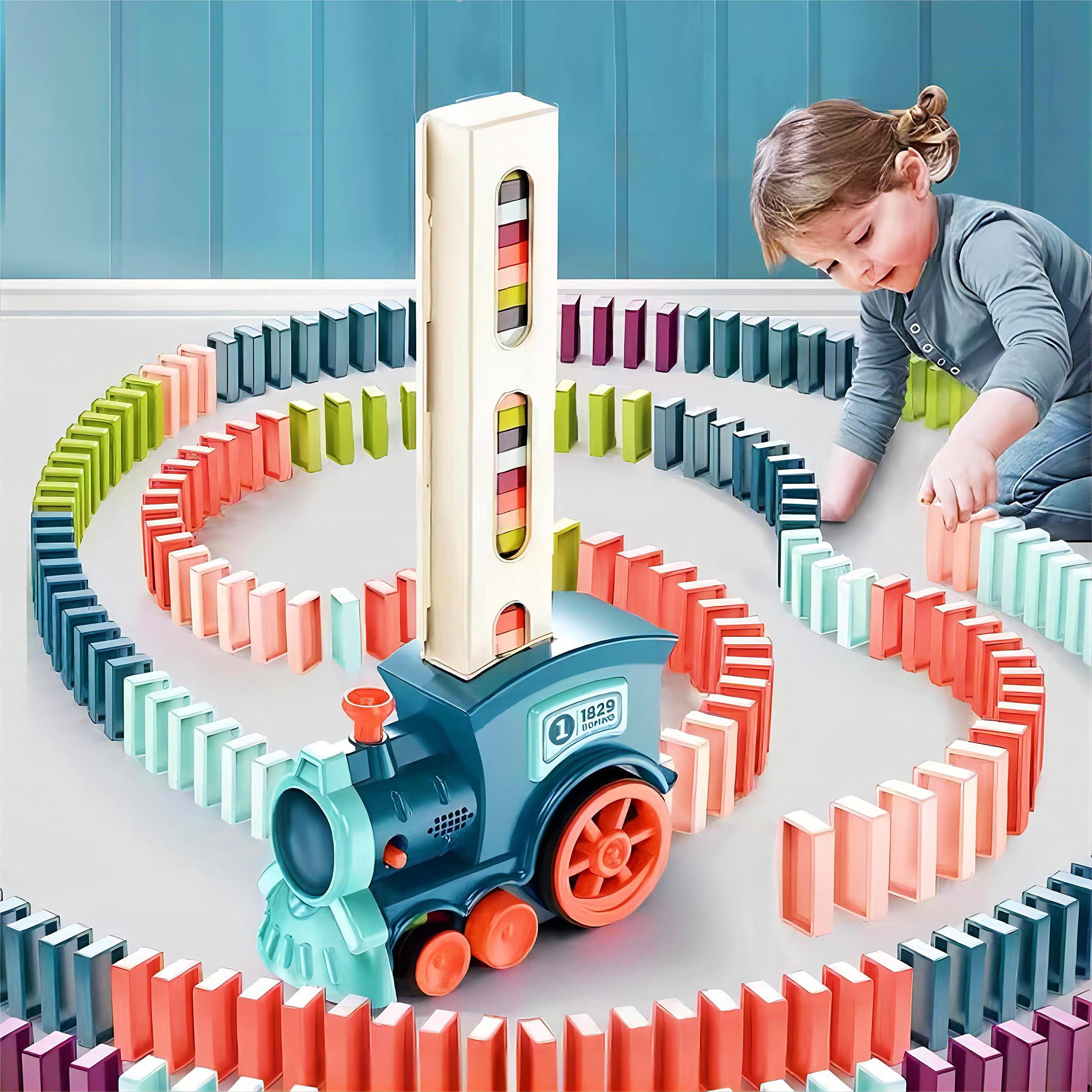 DAWUSU 200 PCS Automatic Domino Train Toy Set,Fun Domino Games for Kids,Domino Games for Boys and Girls Age 3-8