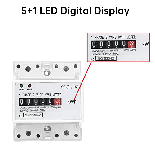 Electric Meter, KWh Meter, Single Phase 4P LED DIN-Rail Electricity Power Consumption Wattmeter Energy Meter, 10-40A